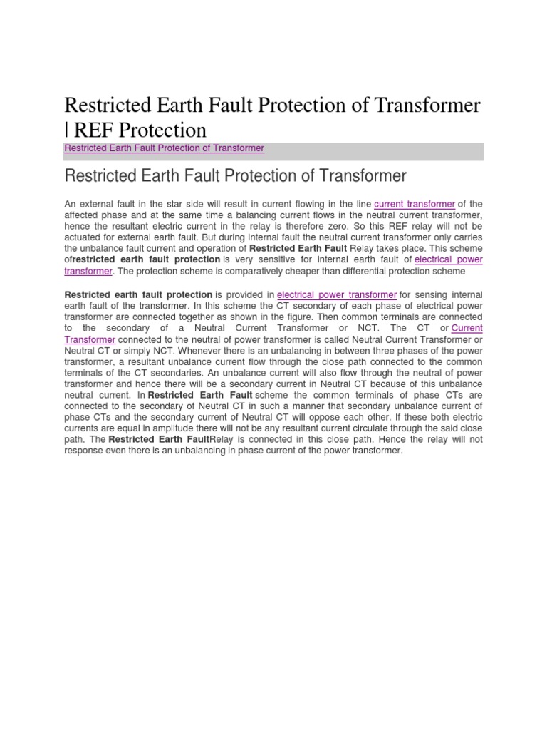 Restricted Earth Fault Protection Overview | PDF | Science & Mathematics