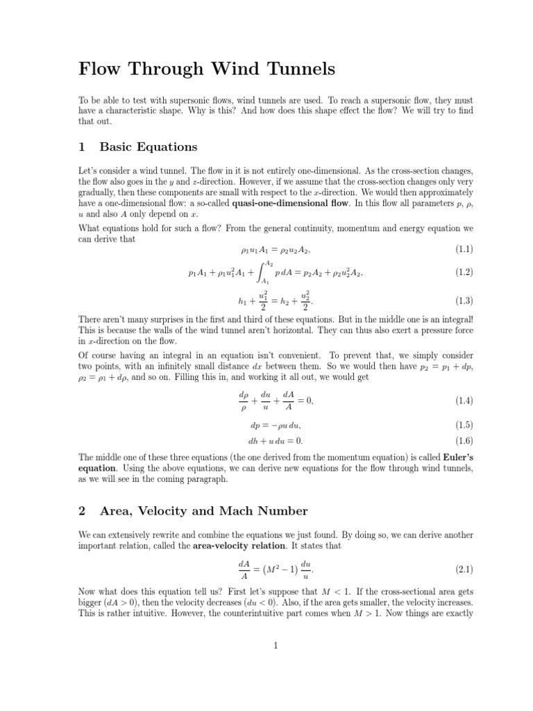 Flow Through Wind Tunnels: 1 Basic Equations | PDF | Nozzle | Classical ...