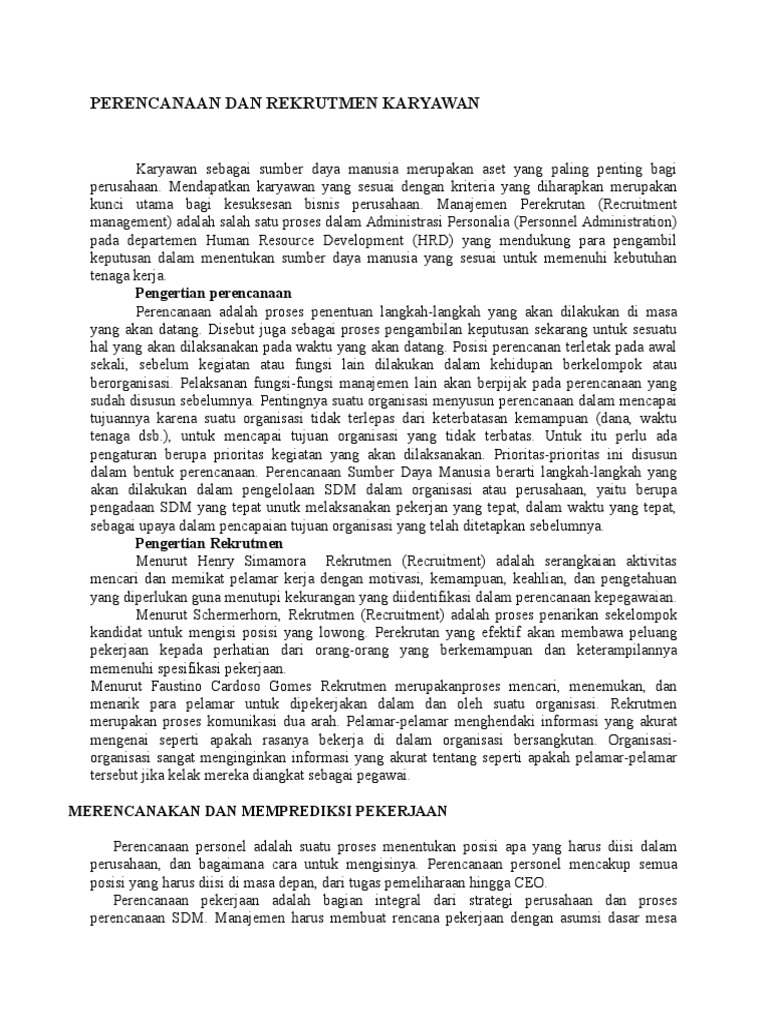 Perencanaan Dan Rekrutmen Karyawan | PDF