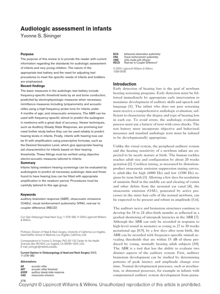 Audiologic Assessment in Infants | Hearing | Hearing Loss