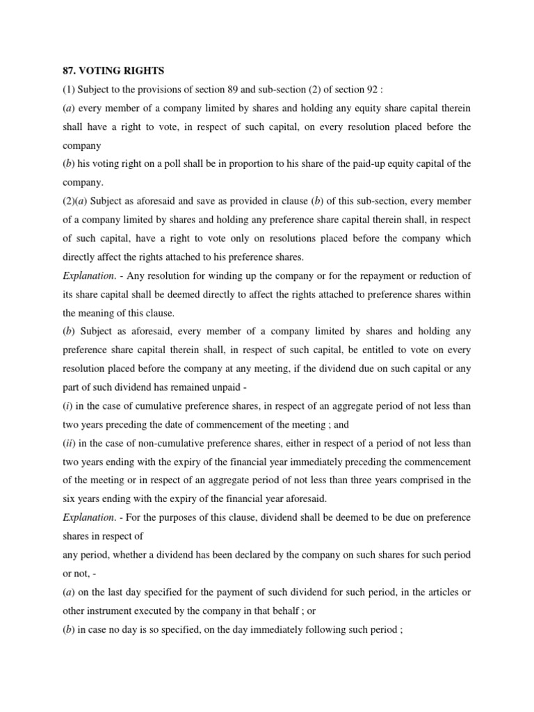 Voting Rights: Explanation. - Any Resolution For Winding Up The Company ...
