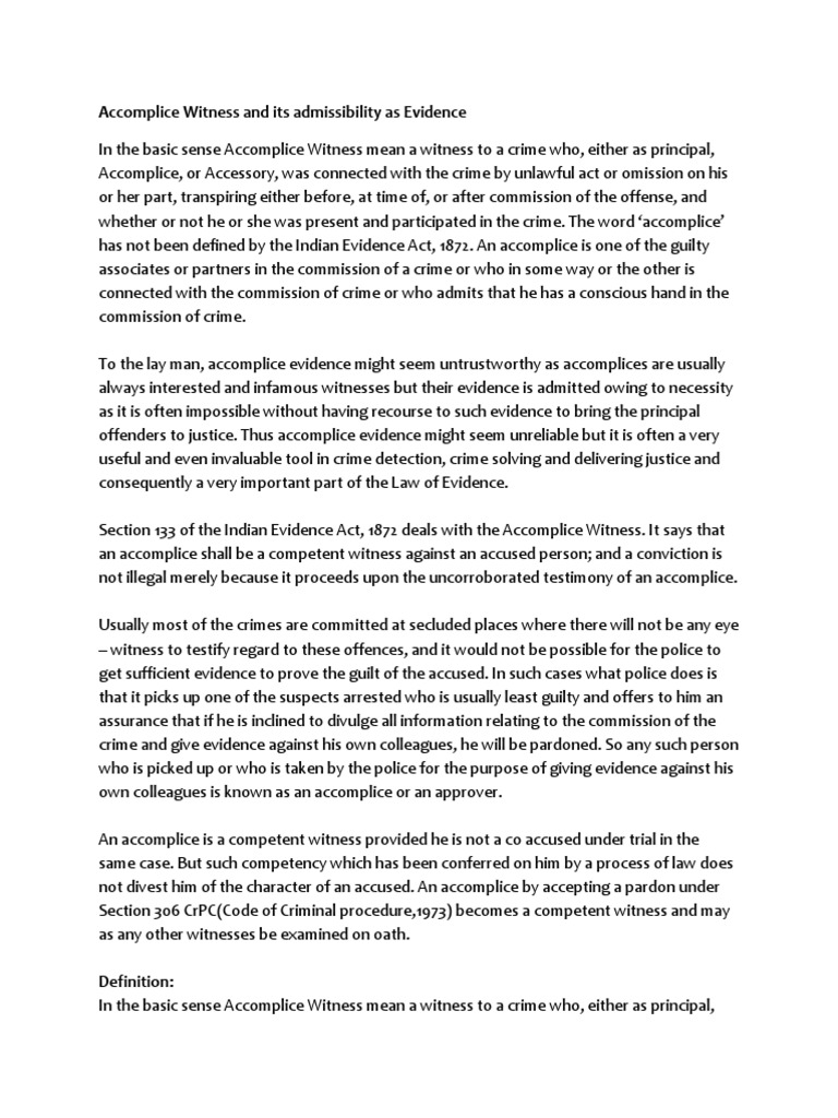 Accomplice Witness and Its Admissibility As Evidence | PDF | Accomplice ...