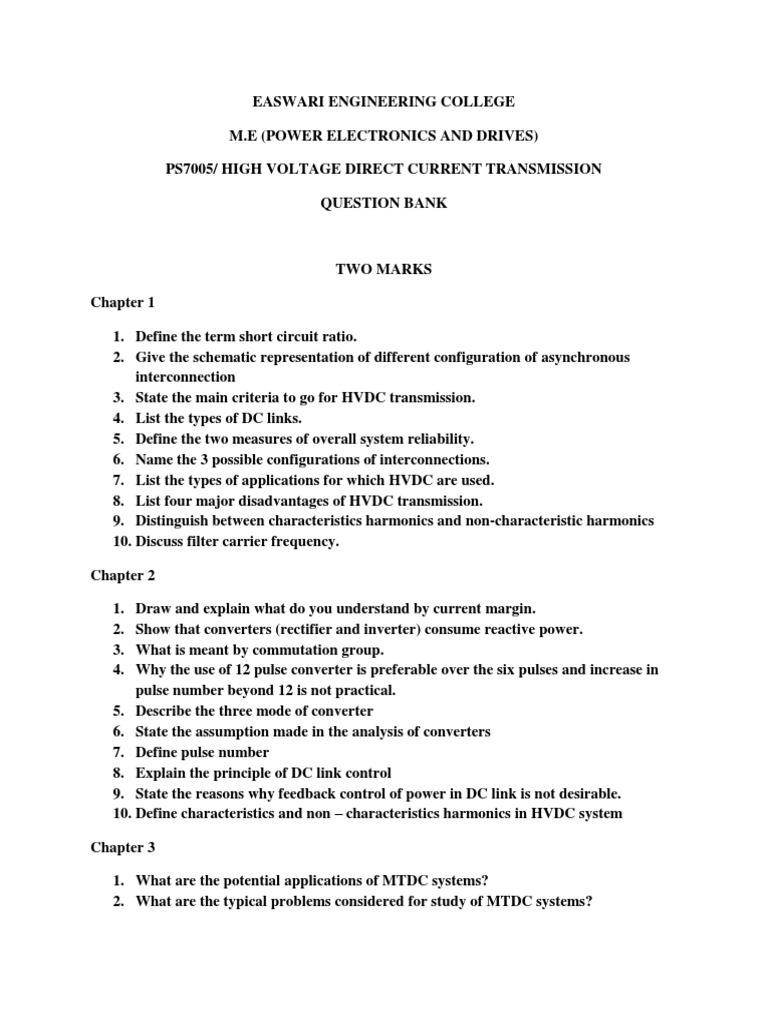 HVDC Transmission Question Bank | PDF | High Voltage Direct Current ...