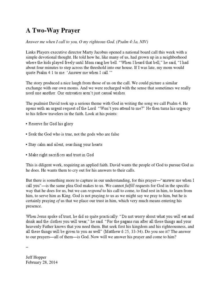 A Two-Way Prayer: Answer Me When I Call To You, O My Righteous God ...