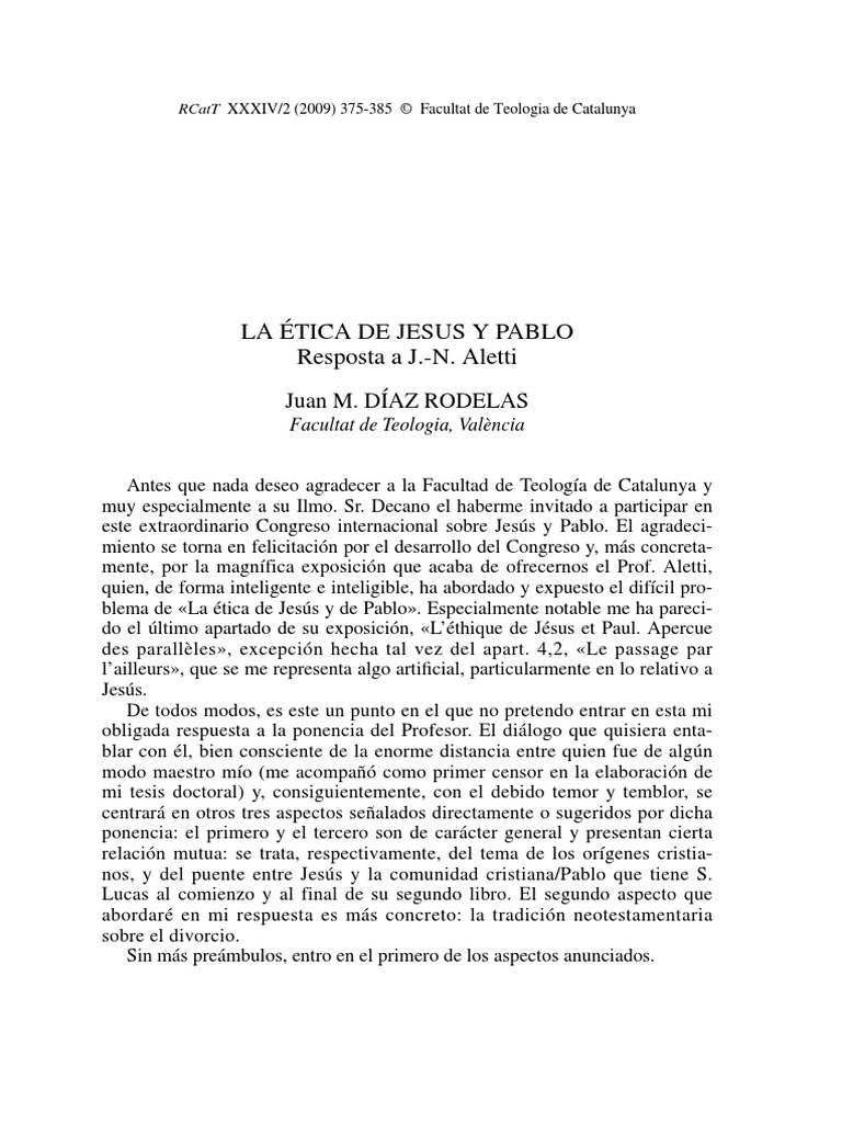 La Ética de Jesus y Pablo | PDF | Pablo el apóstol | Jesús