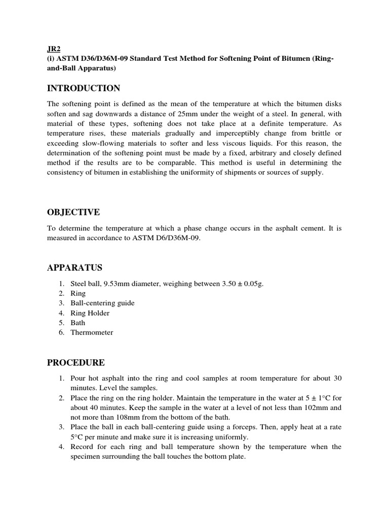 ASTM D36/D36M-09 Standard Test Method For Softening Point of Bitumen ...