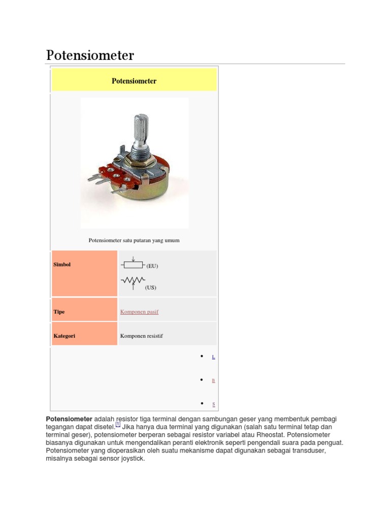 Potensiometer | PDF | Komputer | Teknologi & Rekayasa