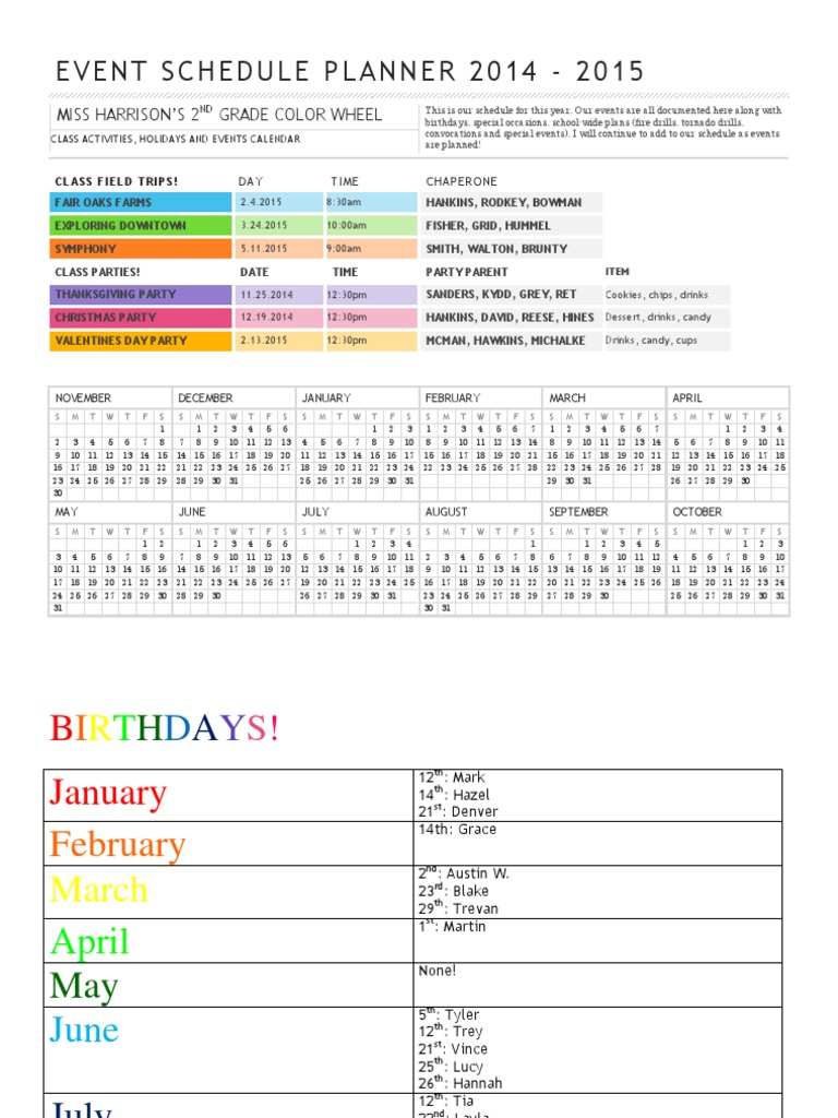 2nd Grade Class Events 2014-15 | PDF | Cooking, Food & Wine | Home & Garden