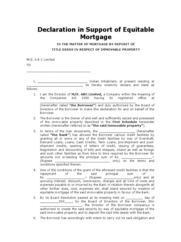 Declaration in Support of Equitable Mortgage | PDF | Mortgage Law | Taxes