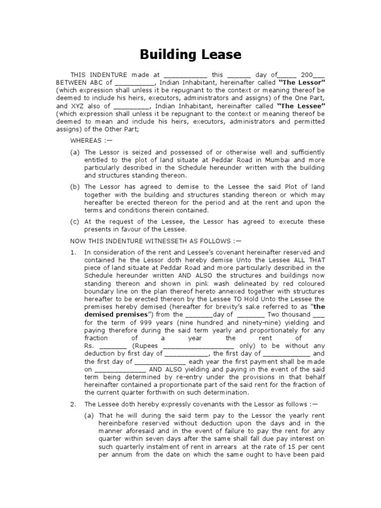 Building Lease: Demised Premises") From The - Day of - Two Thousand ...