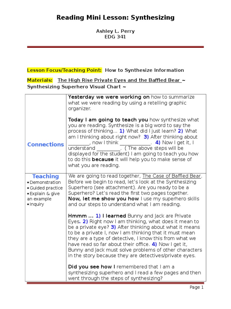 Synthesizing Skills for Young Readers | PDF | Education Theory ...