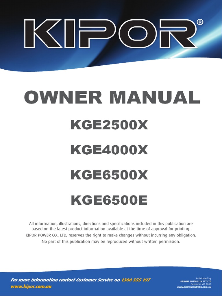 KIPOR KGE2500X Generator Manual | PDF | Battery (Electricity) | Carburetor