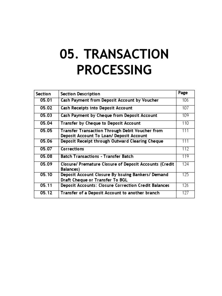 Transaction Processing: Cash, Cheques, Transfers | PDF | Debits And ...