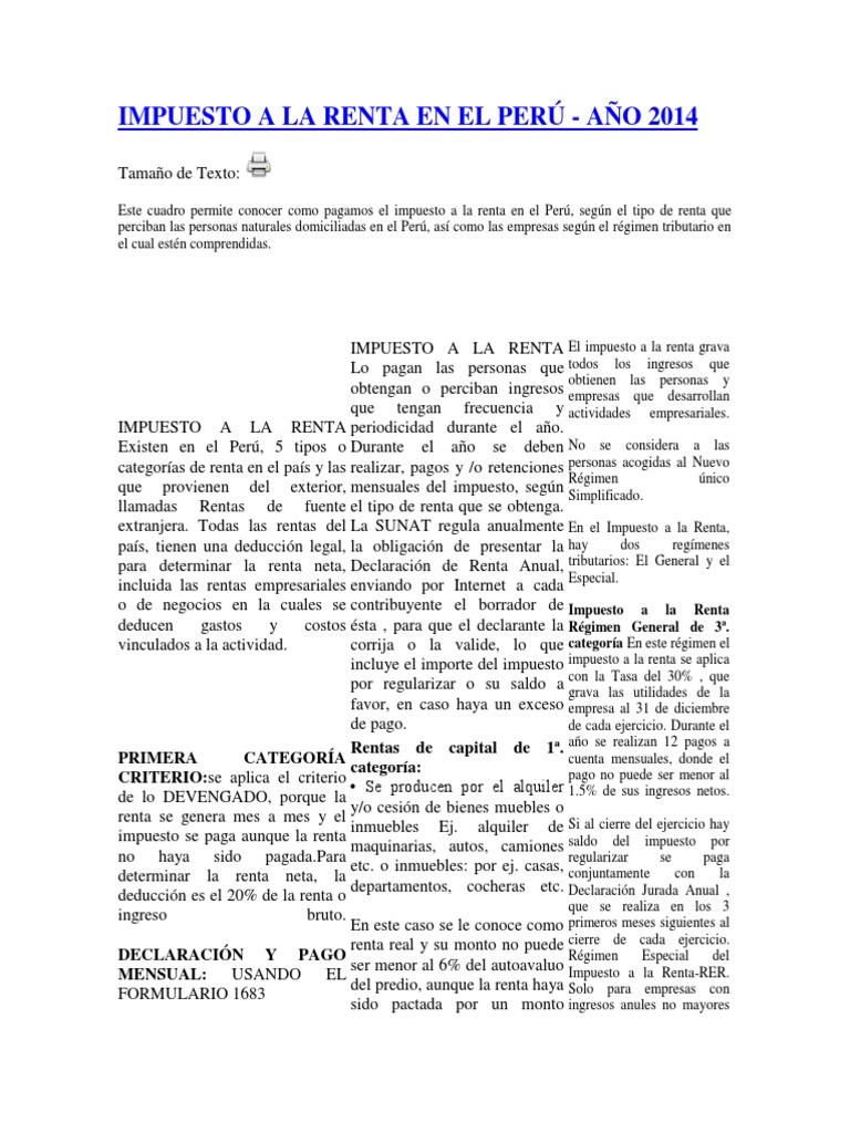 Impuesto a La Renta en El Perú | Impuesto sobre la renta | Impuestos