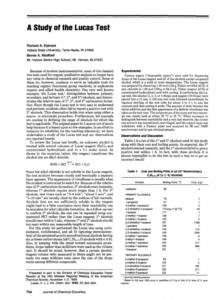 Lucas Test | PDF | Solubility | Alcohol