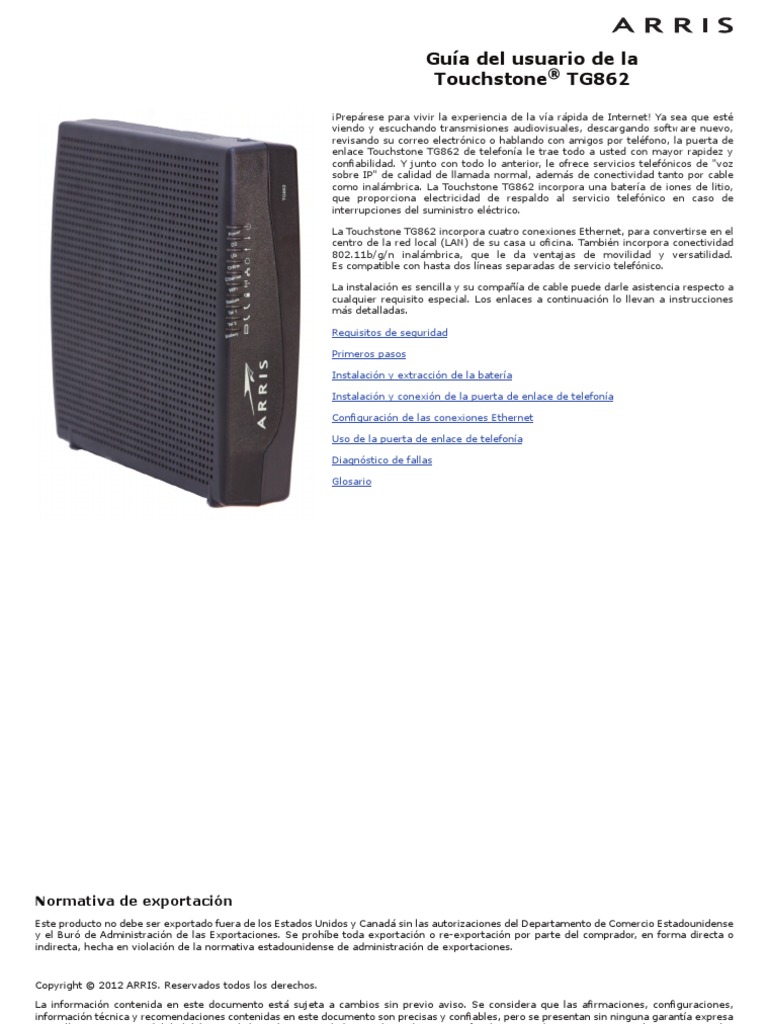 Arris TG862G-NA Guia de Ususario | PDF | USB | Red de computadoras