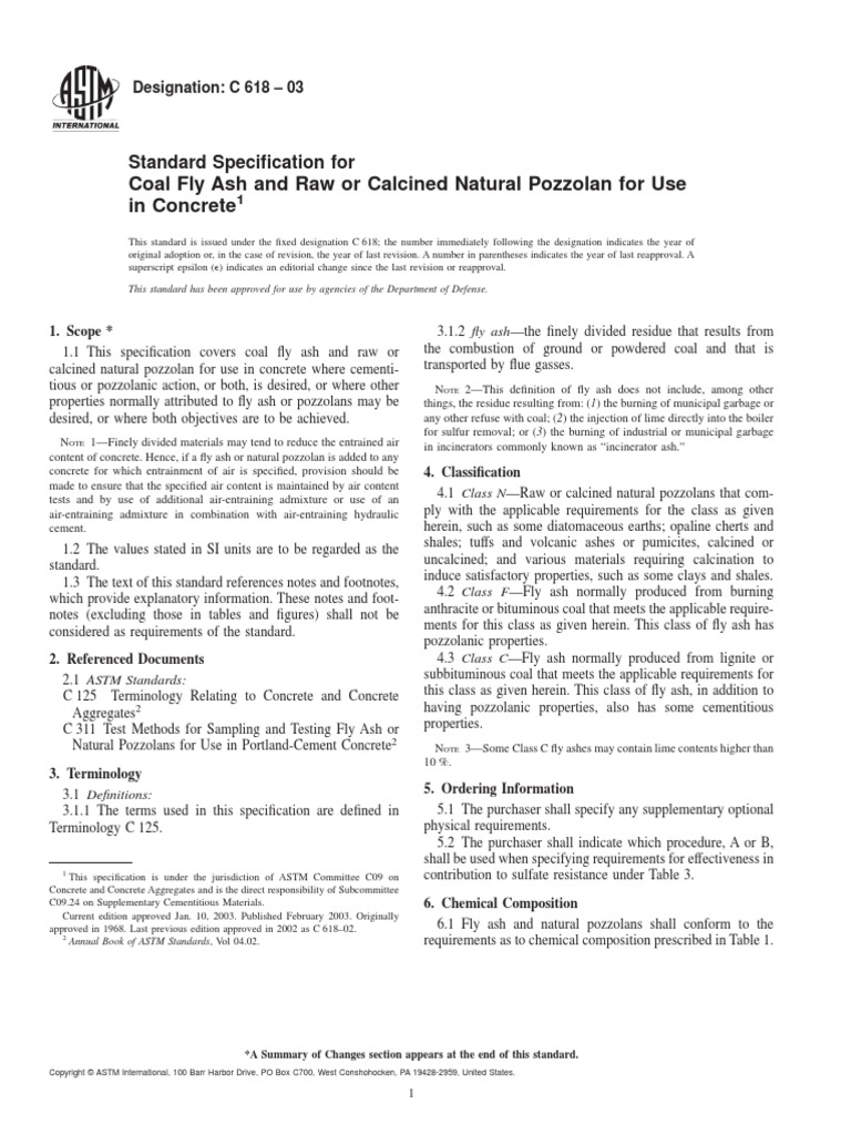 Norma ASTM C618 | PDF | Fly Ash | Concrete