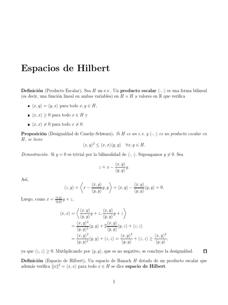 Introducción a Espacios de Hilbert | PDF | Espacio de Hilbert ...