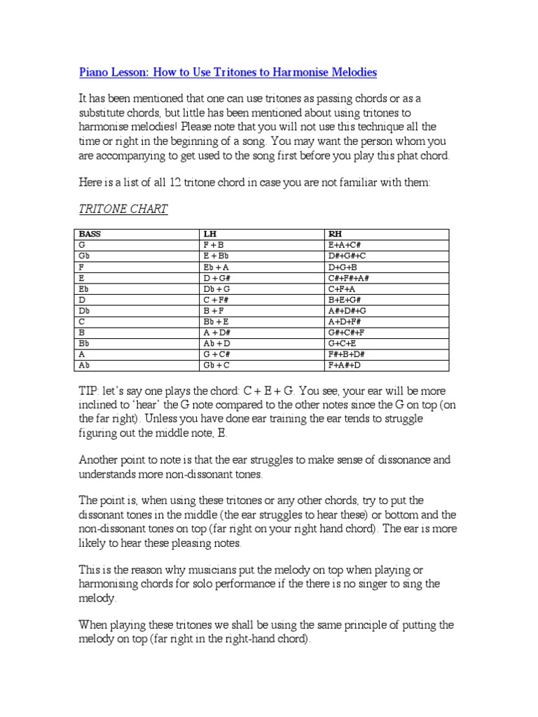 Tritone Chart | PDF | Chord (Music) | Harmony