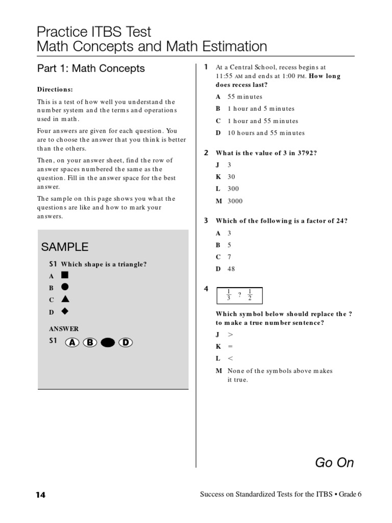 Practice ITBS Test Math Concepts and Math Estimation | PDF | Teaching ...