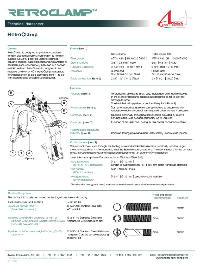 Retroclamp Data Sheet | PDF | Galvanization | Cable