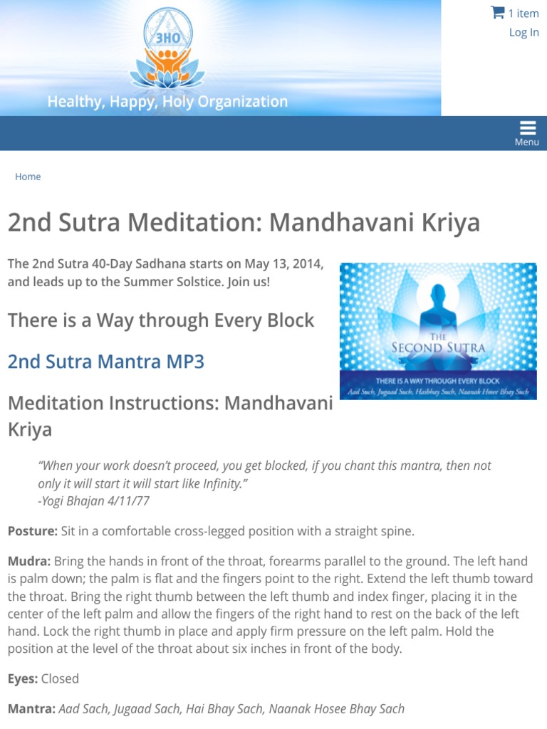 2nd Sutra Meditation: Mandhavani Kriya - 3HO Kundalini Yoga - A Healthy ...