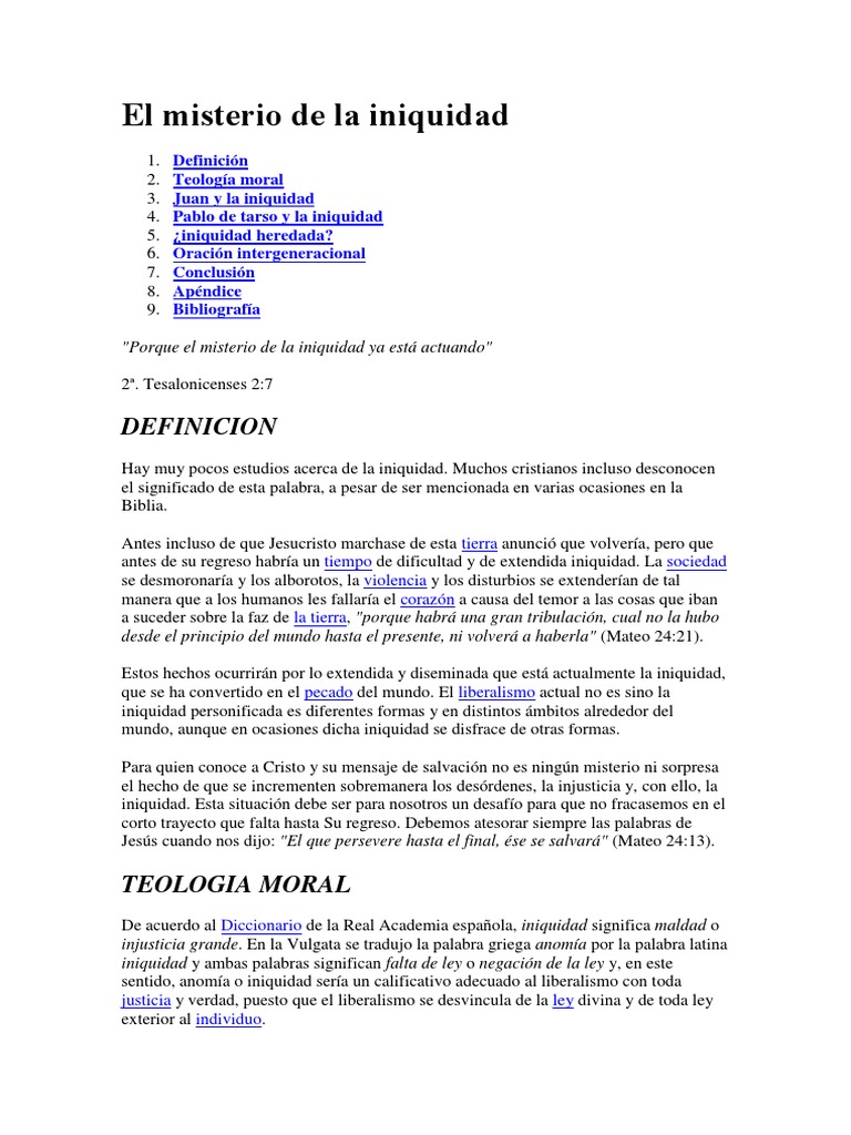 El Misterio de La Iniquidad | PDF | Pecado | Bautismo