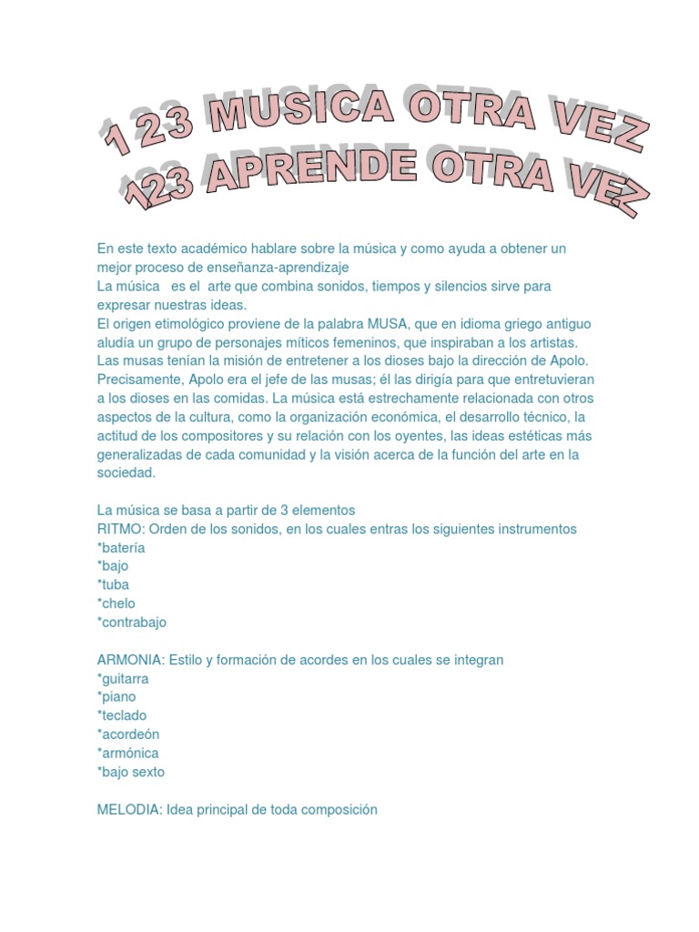 MUSICA Texto Academico | PDF | Ritmo | Aprendizaje