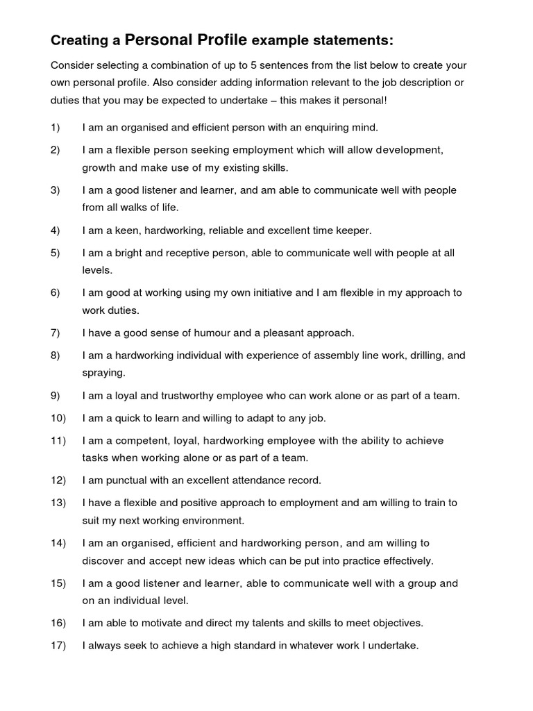 Lighthouse Project Example Sentances For Personal Profile CV 2103 | PDF ...