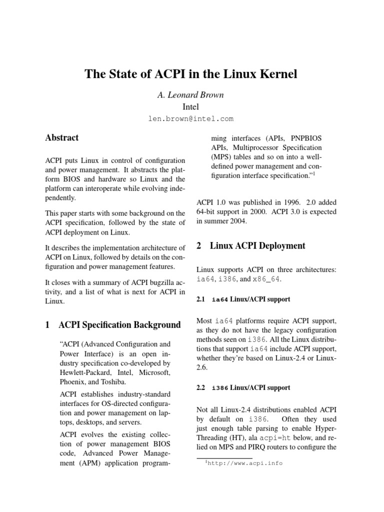 The State of ACPI in The Linux Kernel by Leonard Brown | PDF | Bios | Linux