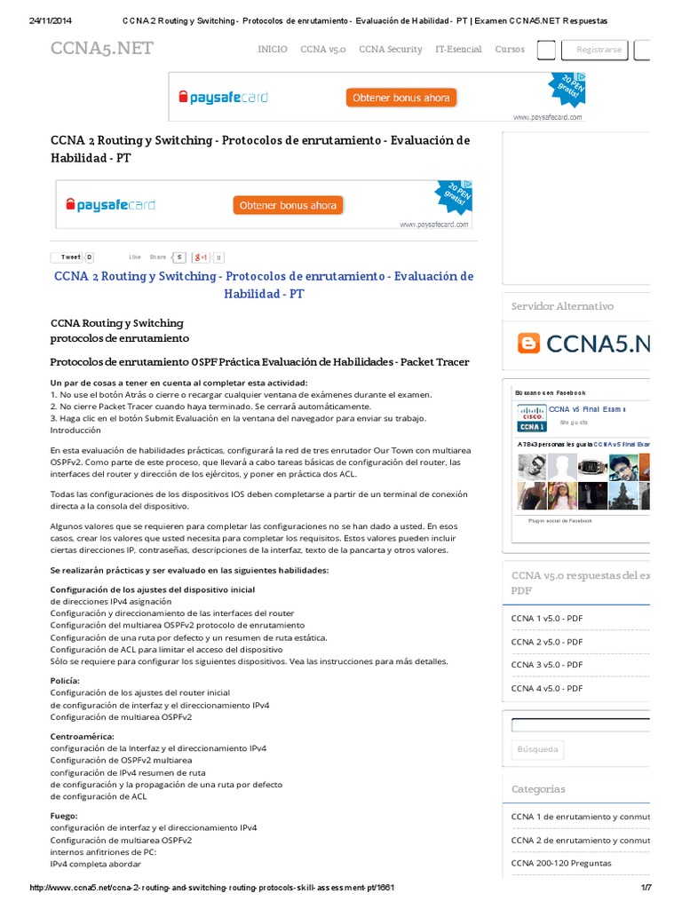 Evaluación de Habilidades CCNA 2 PT | PDF | Enrutador (Computación) | Dirección IP