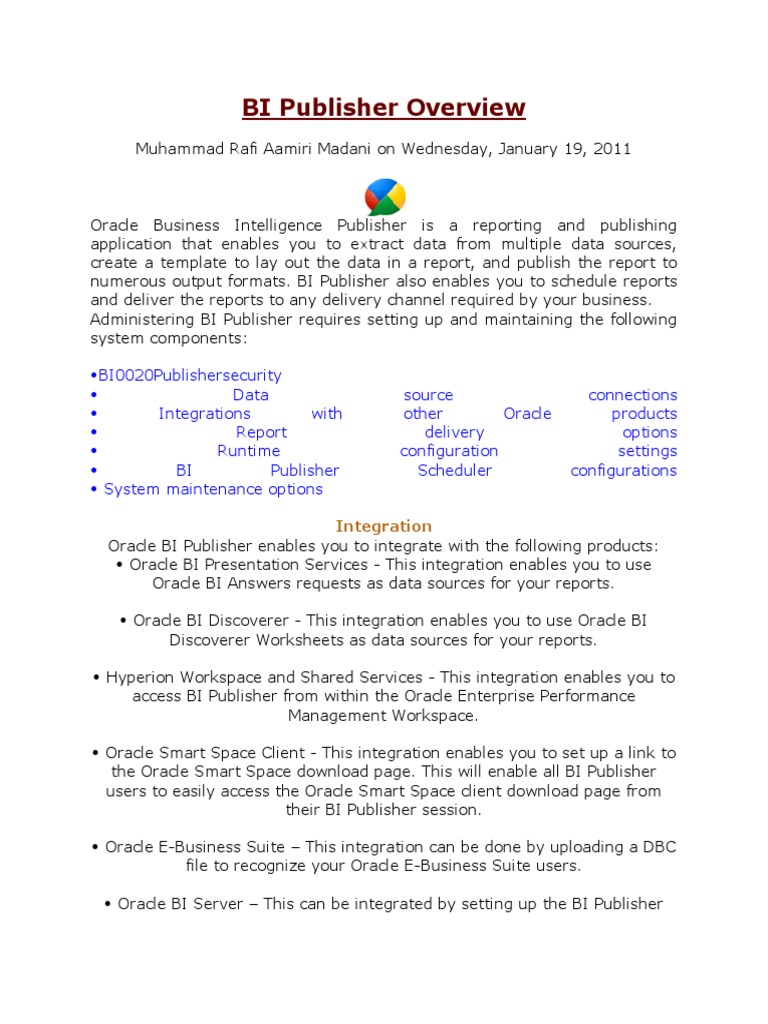 BI Publisher Overview | PDF | Superuser | Business Intelligence