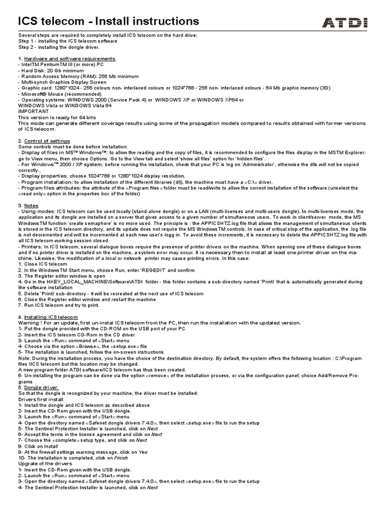 ICS Telecom v9 - Install Instructions | PDF | Installation (Computer Programs) | Windows 2000