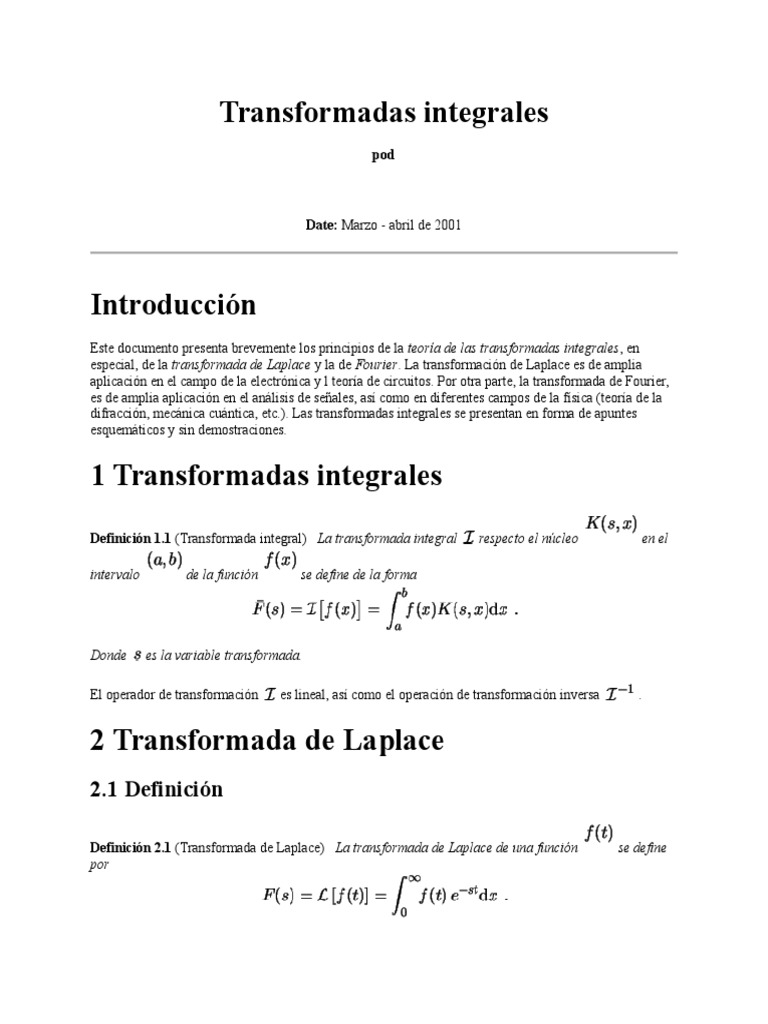 Transformadas Integrales | PDF | Transformada de Laplace | Transformada de Fourier