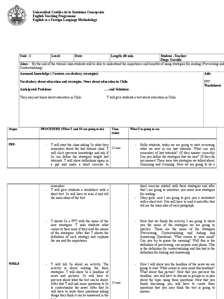 Lesson Plan SDL Diego G 2014 2nd | PDF | Reading (Process) | Semiotics