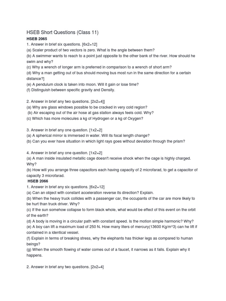 HSEB Short Questions | PDF | Atmosphere Of Earth | Torque
