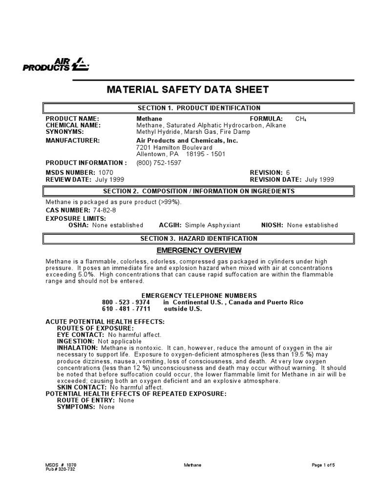 Methane Safety Data Sheet (MSDS) | PDF