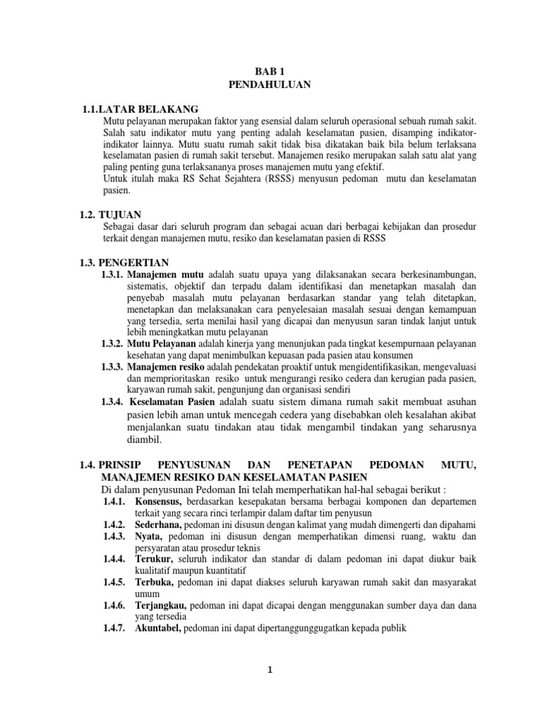 Contoh Pedoman Manajemen Mutu Dan Keselamatan Pasien | PDF