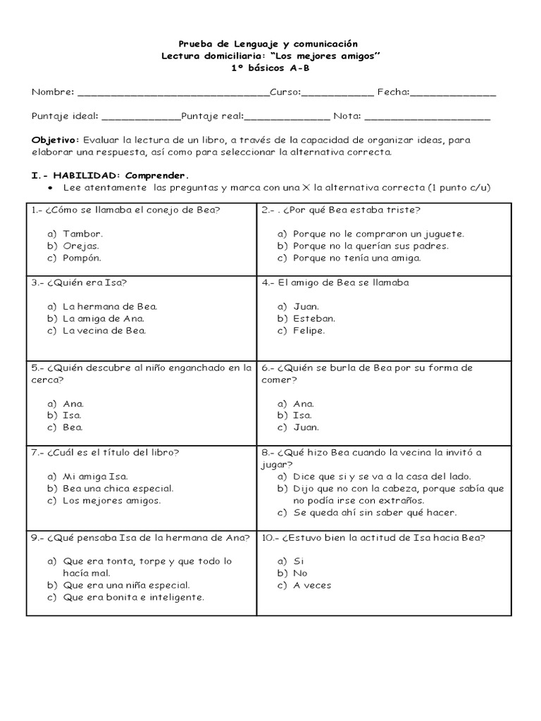 Evaluación Los Mejores Amigos | PDF