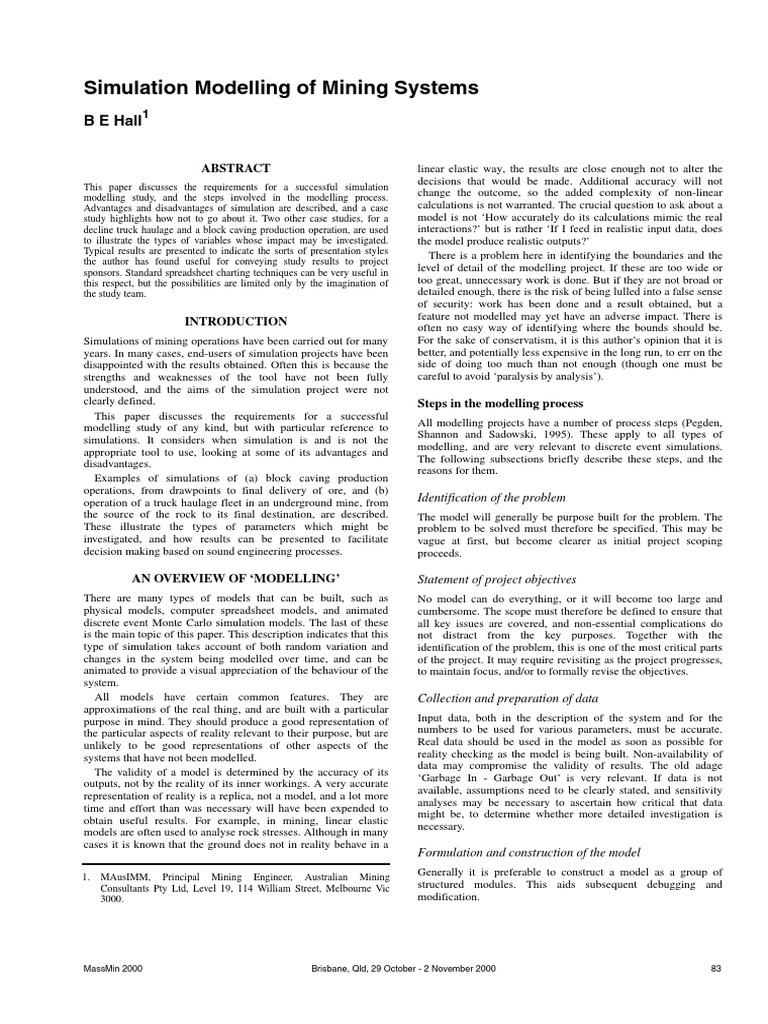 Simulation Modelling of Mining Systems Massmin 2000 | PDF | Simulation | Verification And Validation