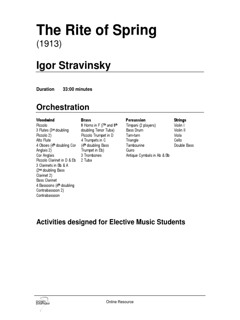 Stravinsky The Rite of Spring (Elective Music Students) | PDF
