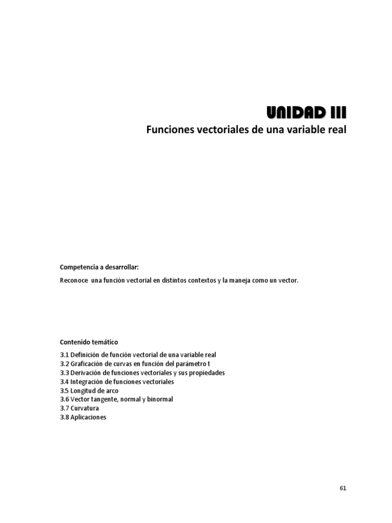 Cuadernillo Cálculo Vectorial - Unidad III | PDF | Vector Euclidiano | Curva