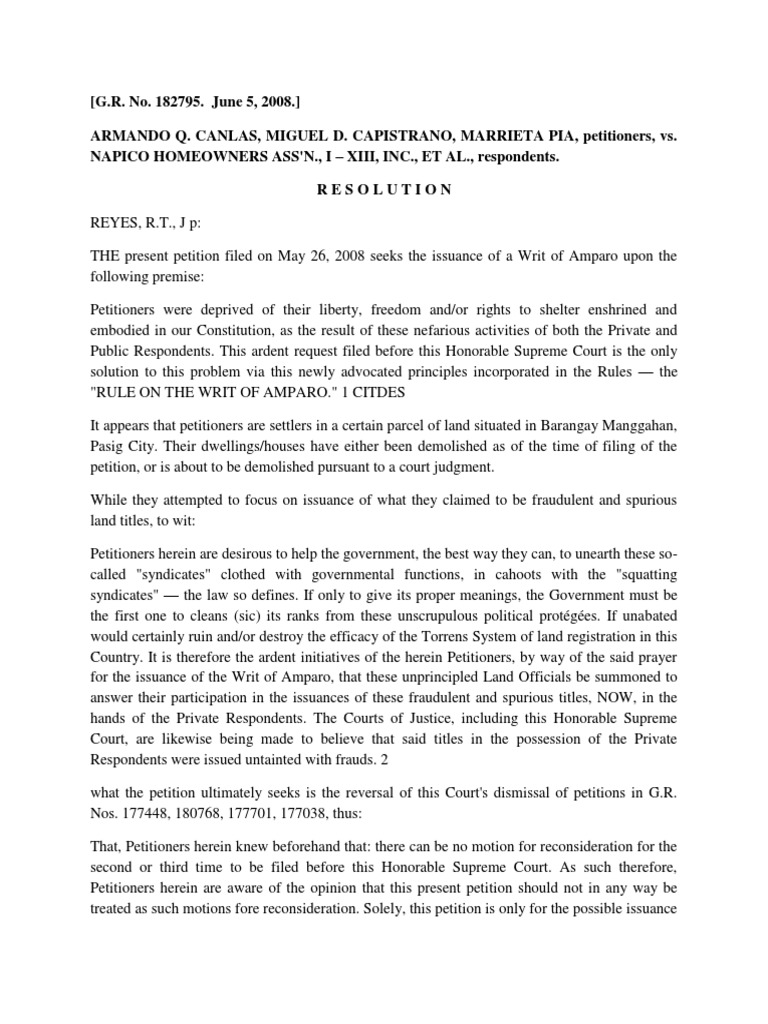 Writ of Amparo Petition Dismissed | PDF | Writ | Judiciaries