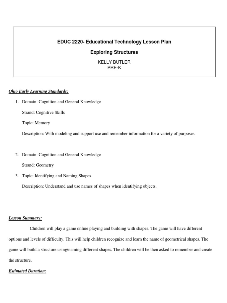 My Technology Lesson Plan | PDF | Shape | Lesson Plan