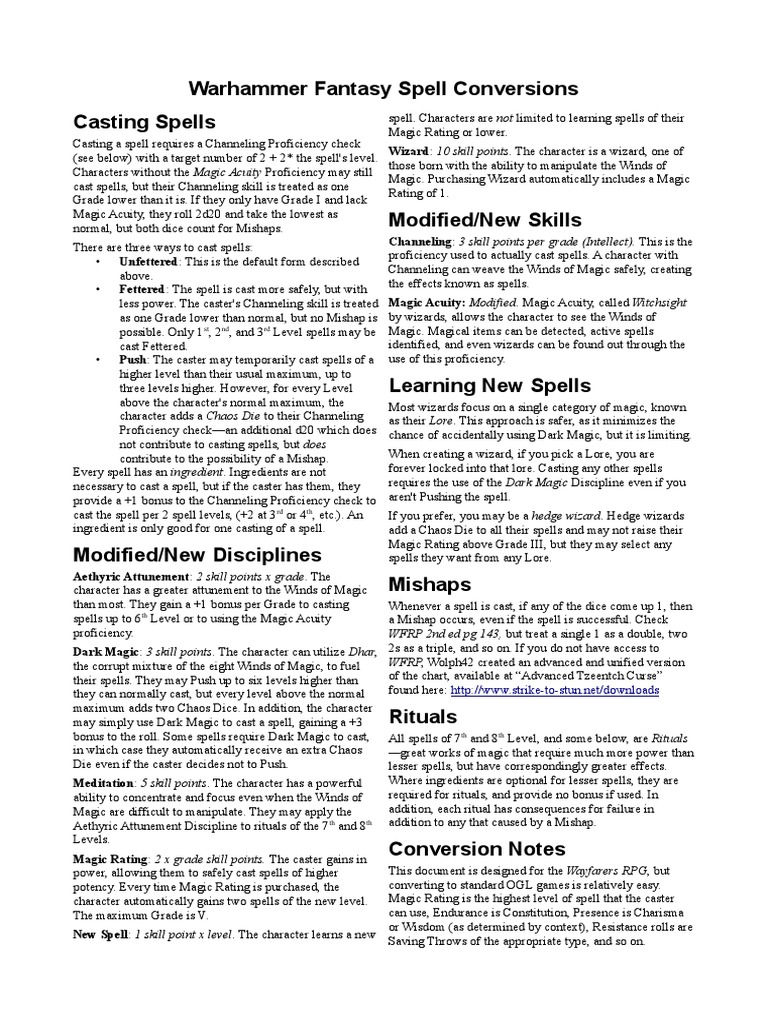 Warhammer Fantasy Spell Conversions | PDF | Magic (Paranormal ...