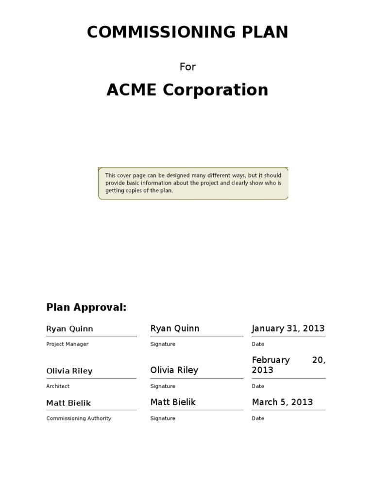 Sample Commissioning Plan | PDF