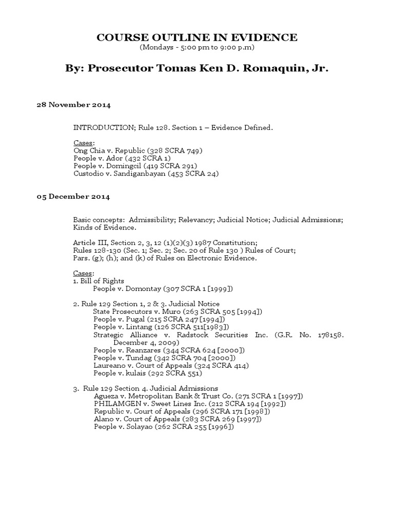 Evidence Course Outline and Cases | PDF