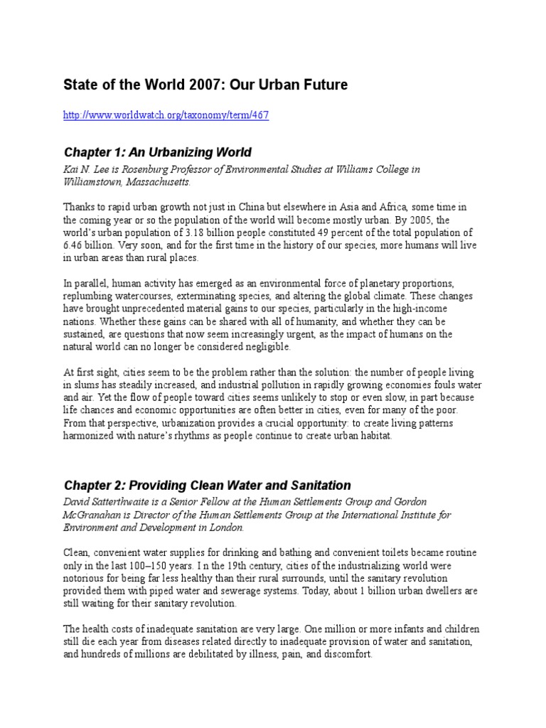 State of The World 2007: Our Urban Future: Chapter 1: An Urbanizing ...