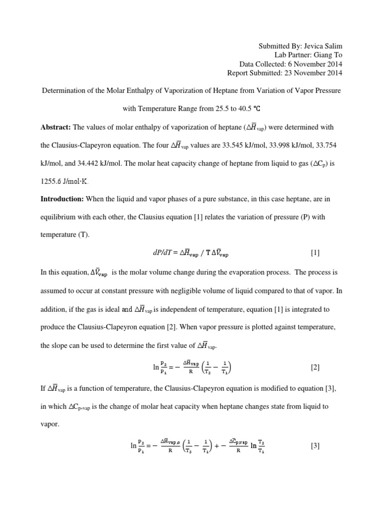 Enthalpy of Vaporization | PDF | Physics | Mechanical Engineering