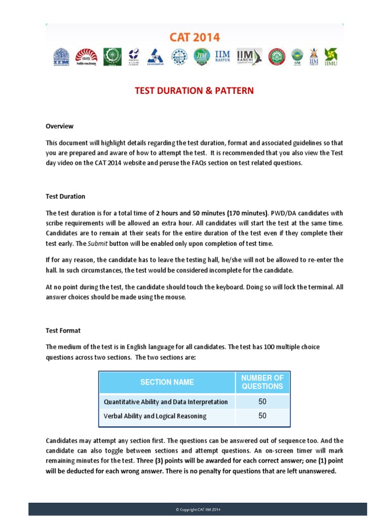 Test Duration & Pattern: Section Name Number of Questions | PDF ...